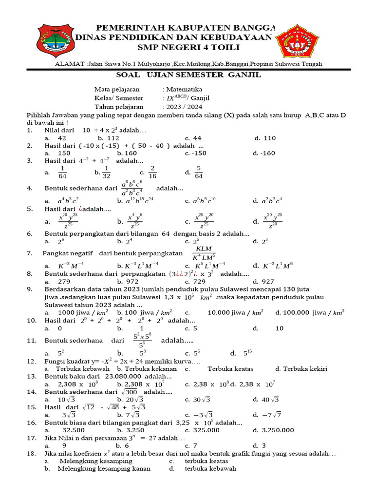 Soal Ujian Matematika SMP Kelas IX | PDF