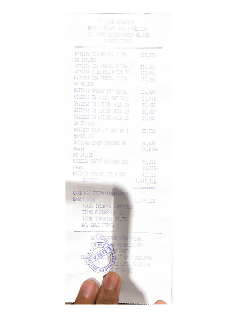 Struk Belanja Susu Panti Naga | PDF