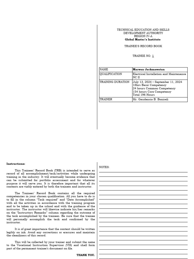 Trainees Record Book (TRB) | PDF | Vocational Education | Learning