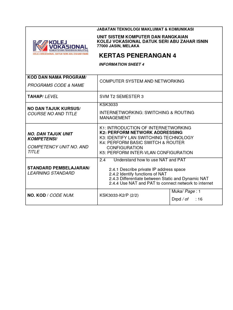 Kertas Penerangan k2 p2 Ksk3033 | PDF