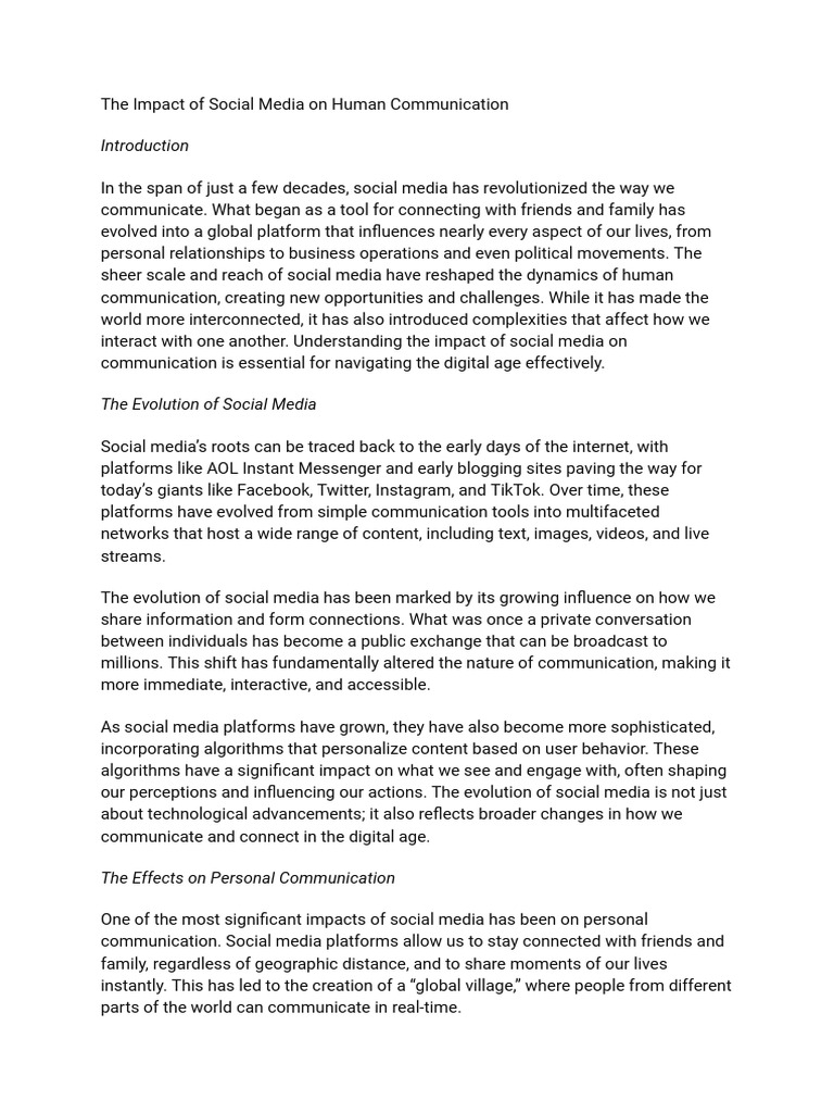 The Impact of Social Media On Human Communication | PDF | Social Media ...