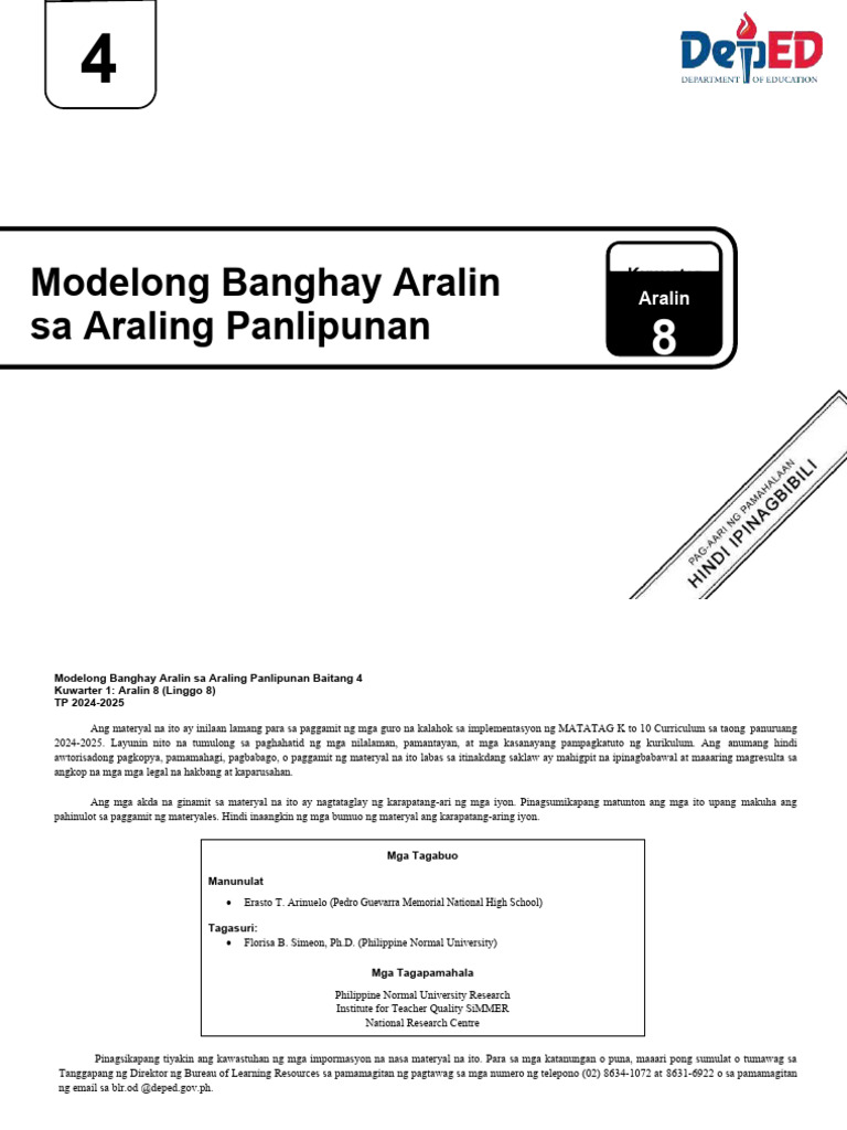 Q1 - LE - Araling Panlipunan 4 - Lesson 8 - Week 8 | PDF