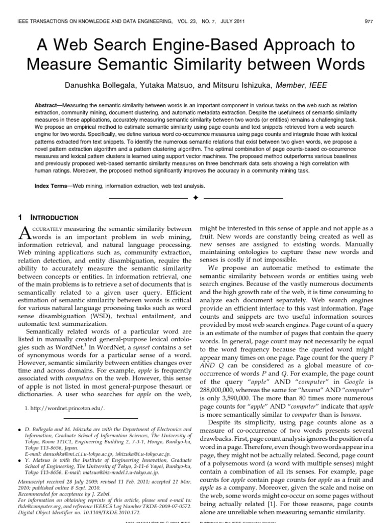 A Web Search Engine-Based Approach To Measure Semantic Similarity Between Words | PDF | Support ...