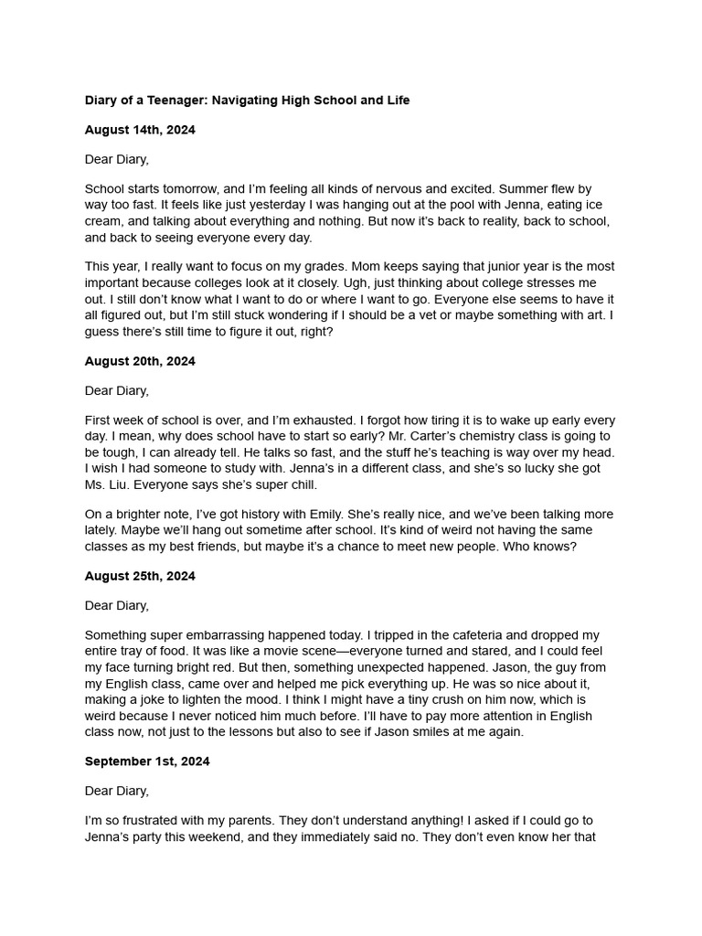 Diary of A Teenager - Navigating High School and Life | PDF
