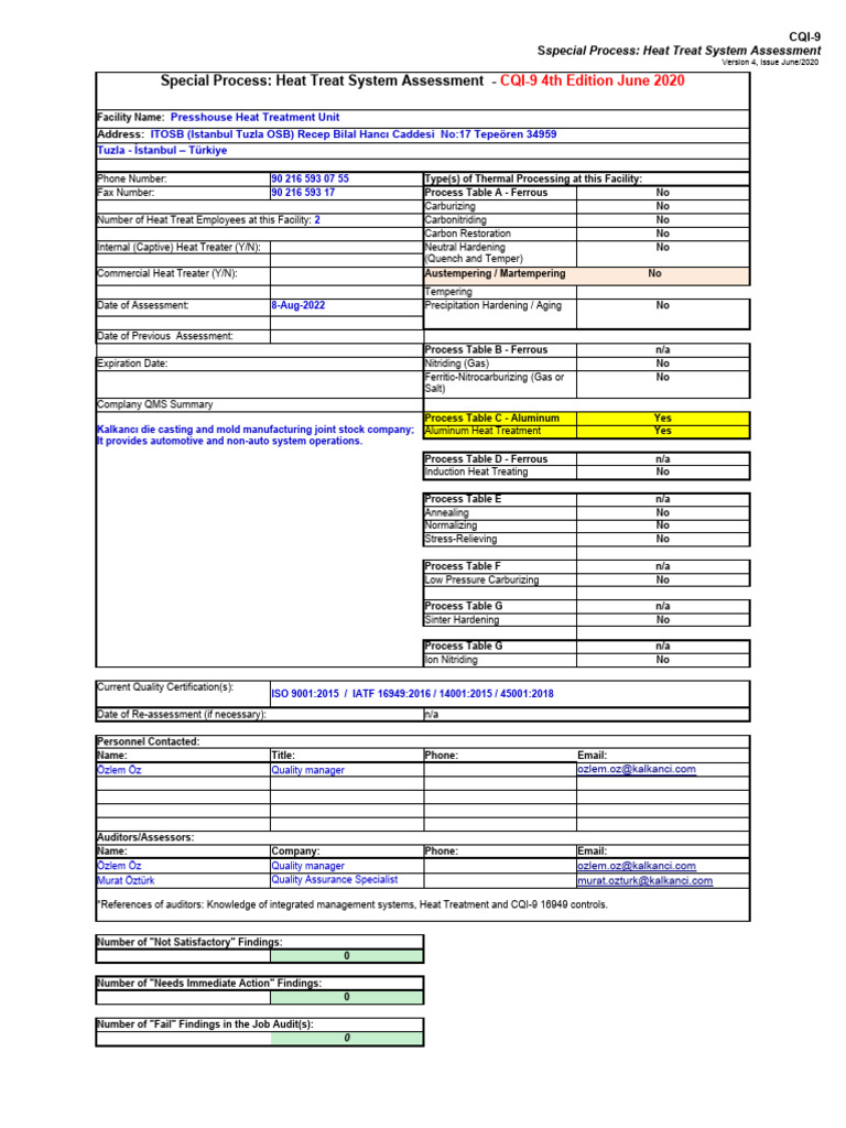 CQI-9 Heat Treat System Assessment | PDF | Heat Treating | Calibration