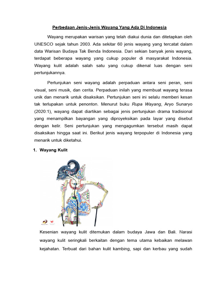Perbedaan Jenis-Jenis Wayang Yang Ada Di Indonesia - Danis DKK | PDF | Seni | Klasik