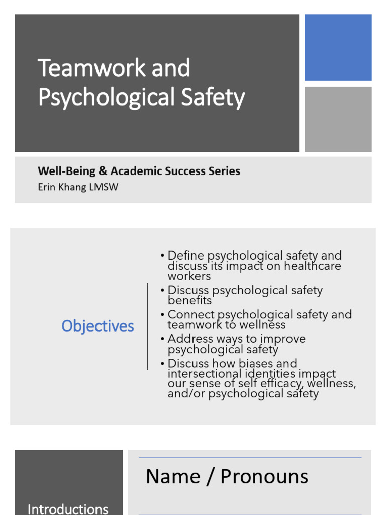 Teamwork and Psychological Safety - Erin Khang 9.21.22 | PDF ...