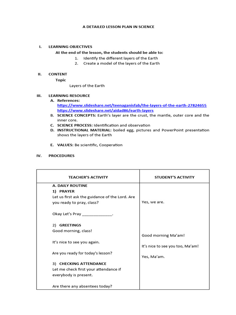 lesson Plan about layers of earth_092205 | PDF | Crust (Geology ...