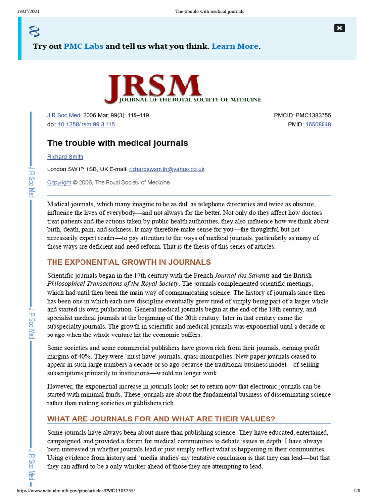 2006-03 JRSM - The Trouble With Medical Journals | PDF | Science ...