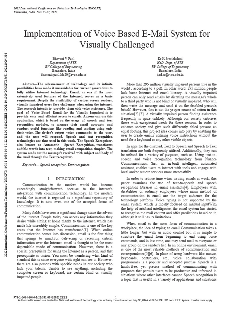 Implementation of Voice Based E-Mail System For Visually Challenged | PDF | Gmail | Login