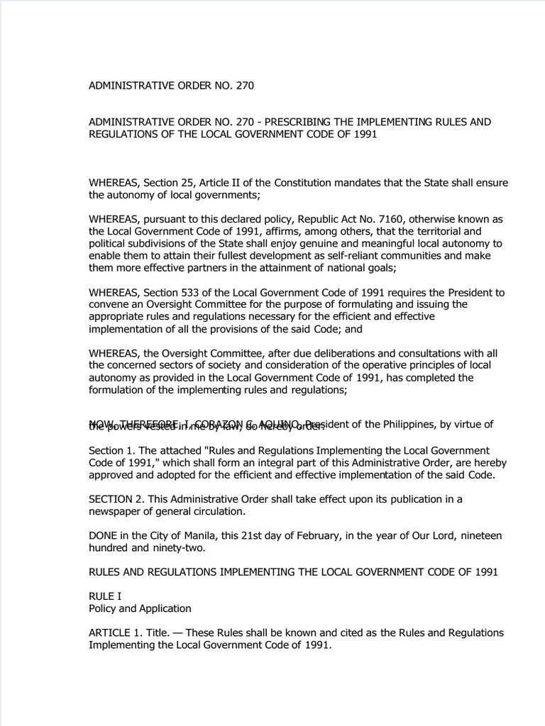 Ra 7160 Irr | PDF | Local Government | Governance