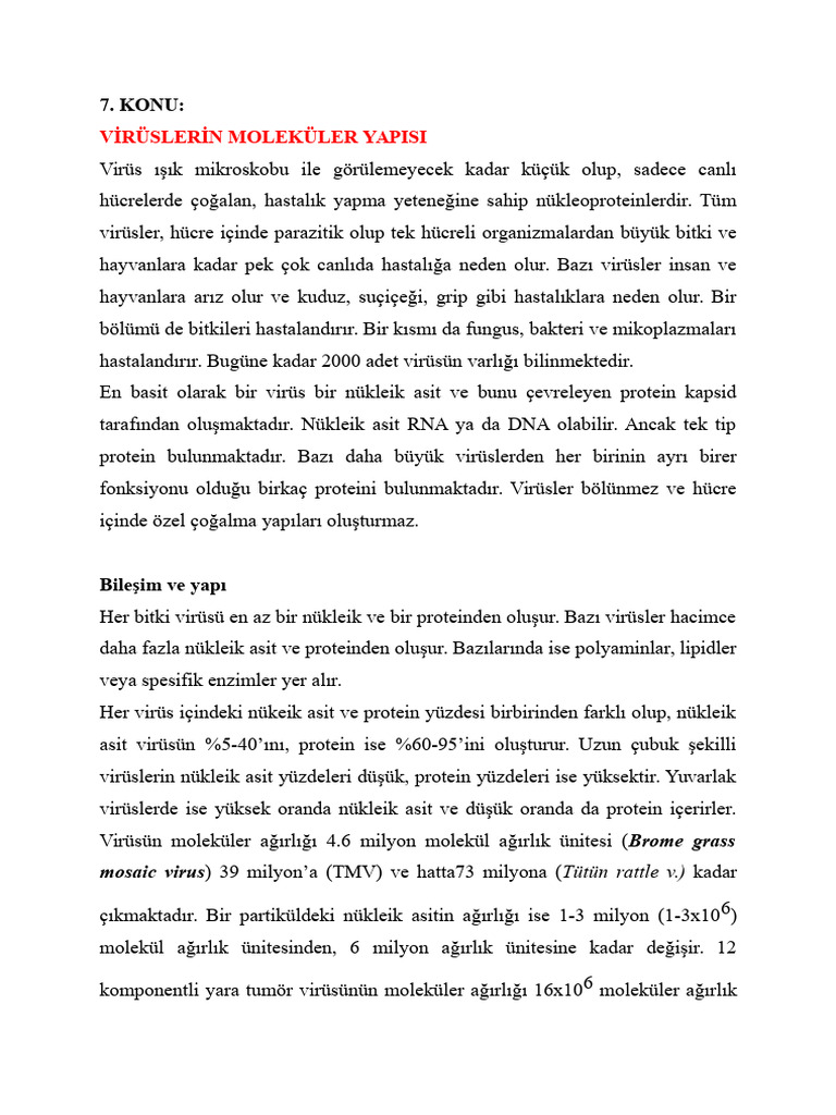 Virüslerin Moleküler Yapisi: 7. KONU | PDF