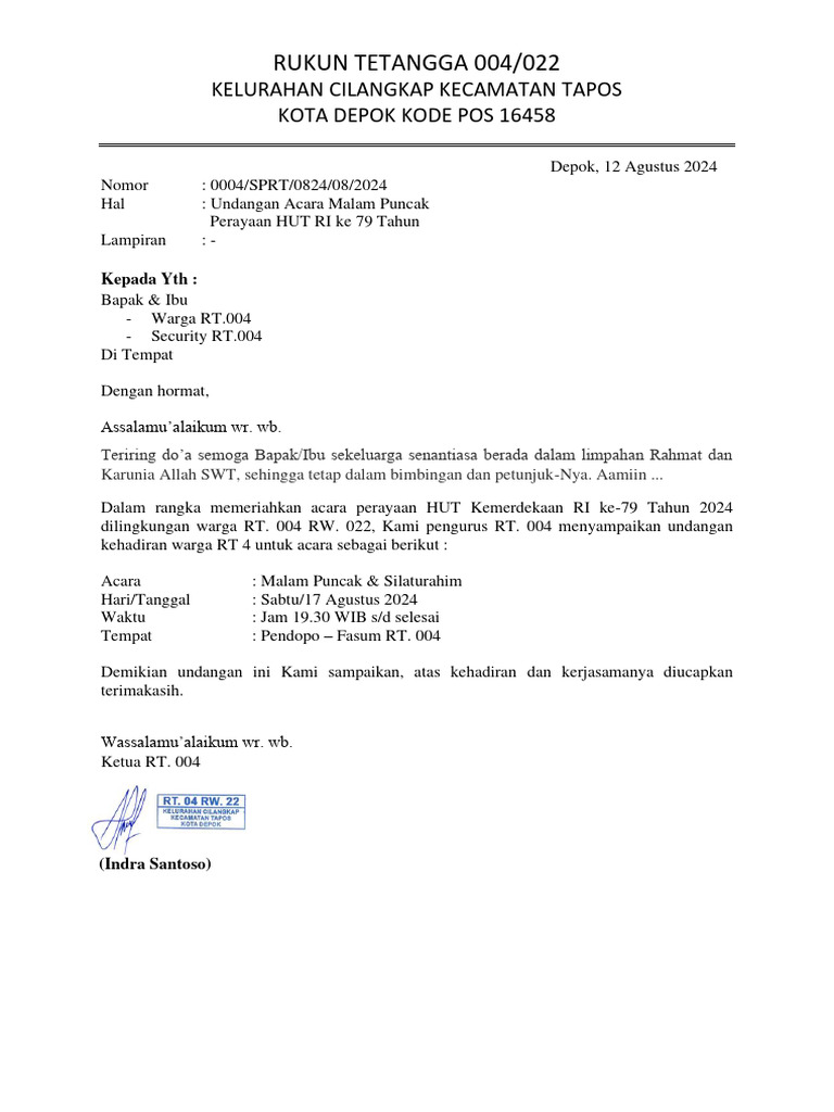 004 - Surat Undangan Acara Malam Puncak & Silaturahim HUT 17 Agustus 2024 | PDF | Perjalanan ...