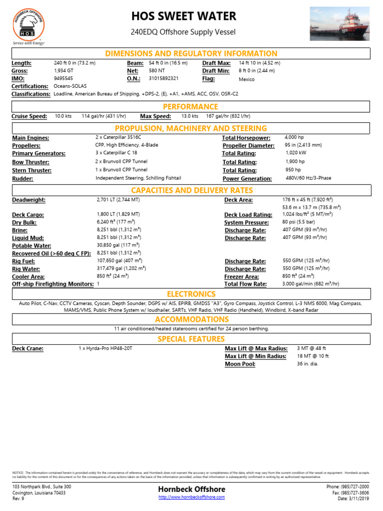 HOS Sweet Water Spec Sheet | PDF | Horsepower | Shipping