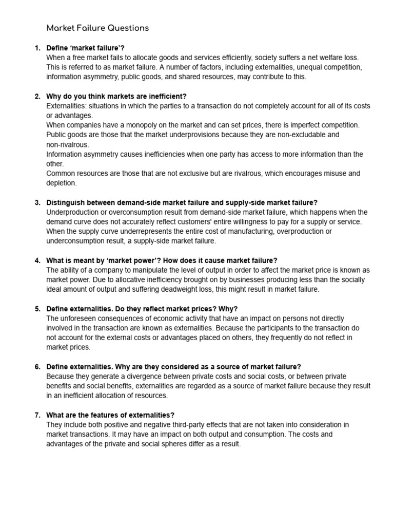 Eco Market Failure Questions | PDF | Externality | Goods
