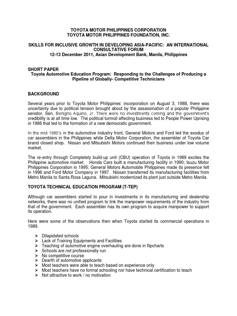 Ronald Gaspar - Toyota Automotive Education Program | PDF | Toyota ...
