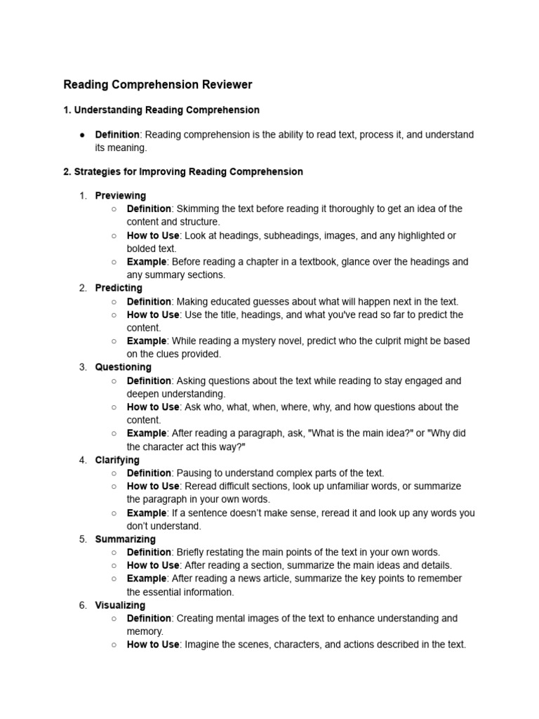 Reading Comprehension Strategies Guide | PDF | Reading Comprehension ...