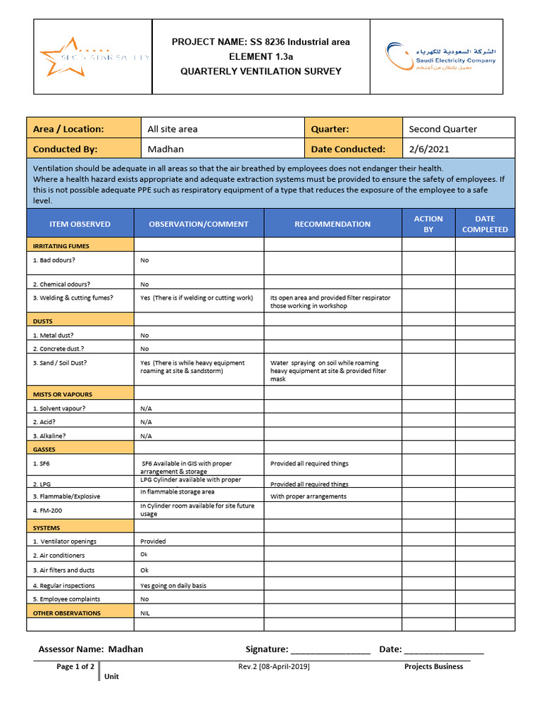 1.3a Ventilation Survey | PDF | Personal Protective Equipment ...