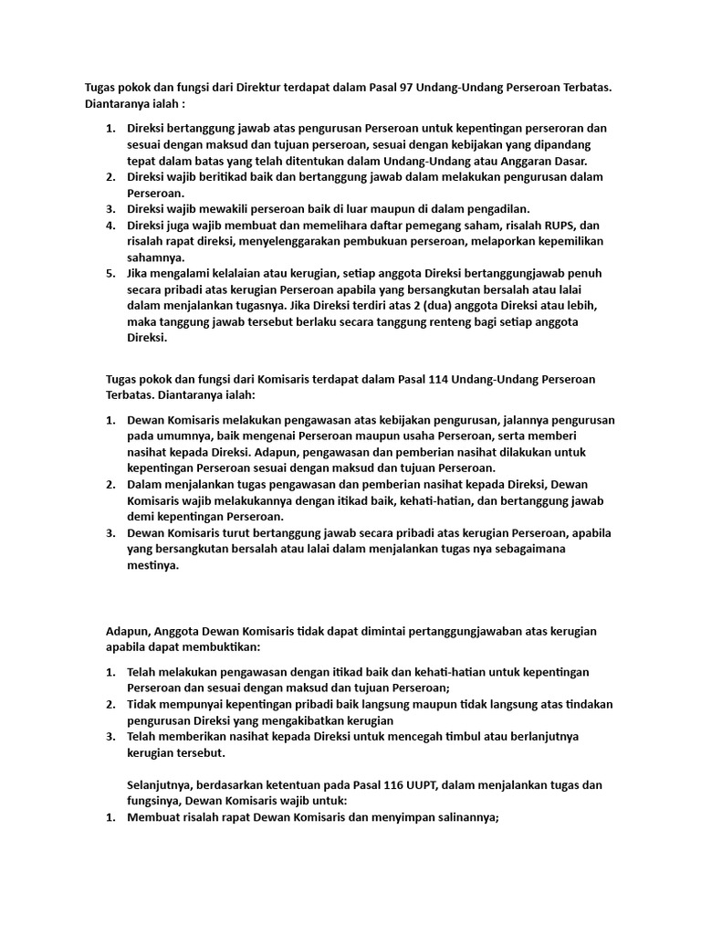 Tugas Pokok Dan Fungsi Dari Direktur Terdapat Dalam Pasal 97 Undang | PDF | Karier & Perkembangan