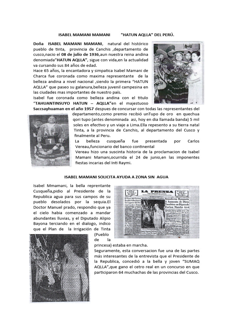 BIOGRAFIA DE ISABEL MAMANI MAMANIfneui45g256jiooq54 | PDF | Perú