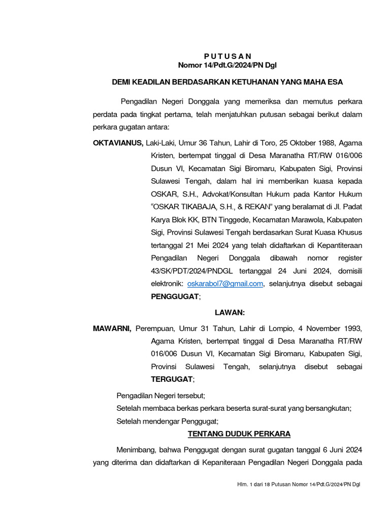 Salinan Putusan 14 PDT G 2024 PN DGL | PDF