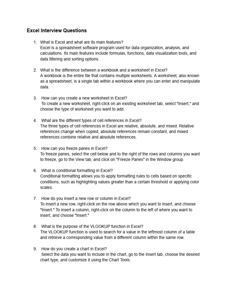 Interview QNA Excel | PDF | Microsoft Excel | Spreadsheet