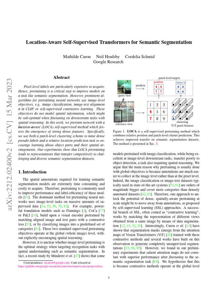 Location-Aware Self-Supervised Transformers For Semantic Segmentation | PDF | Image Segmentation ...
