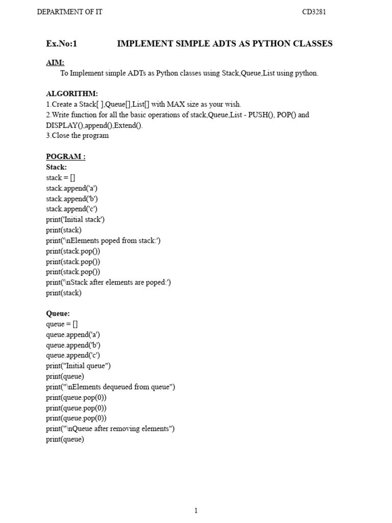 CD3281 Data Structures Lab Manual | PDF | Vertex (Graph Theory ...