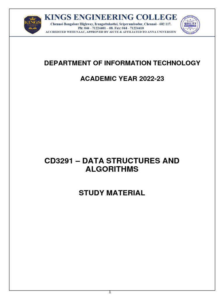 CD3291 Data Structures Overview | PDF | Class (Computer Programming ...