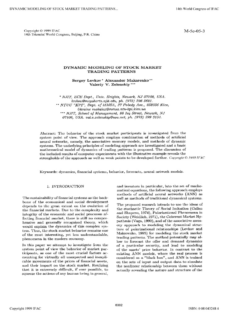 Dynamic Modeling of Stock Market Trading Patterns | PDF | Market ...