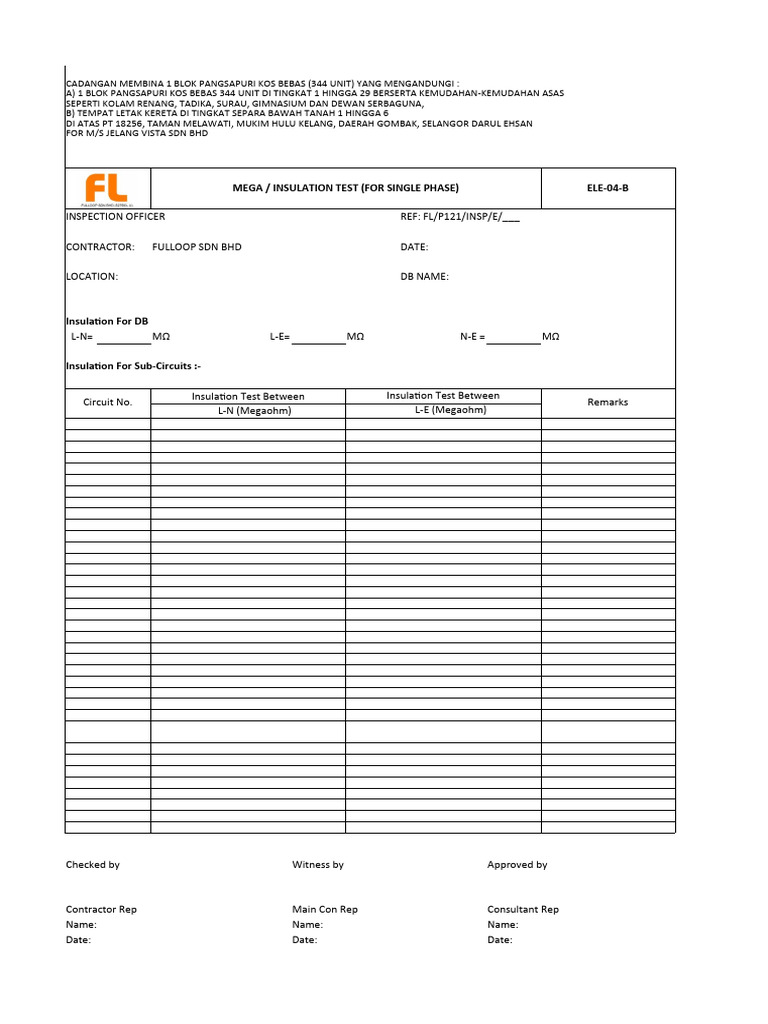 ELE-04-B - INSULATION TEST - Single Phase | PDF