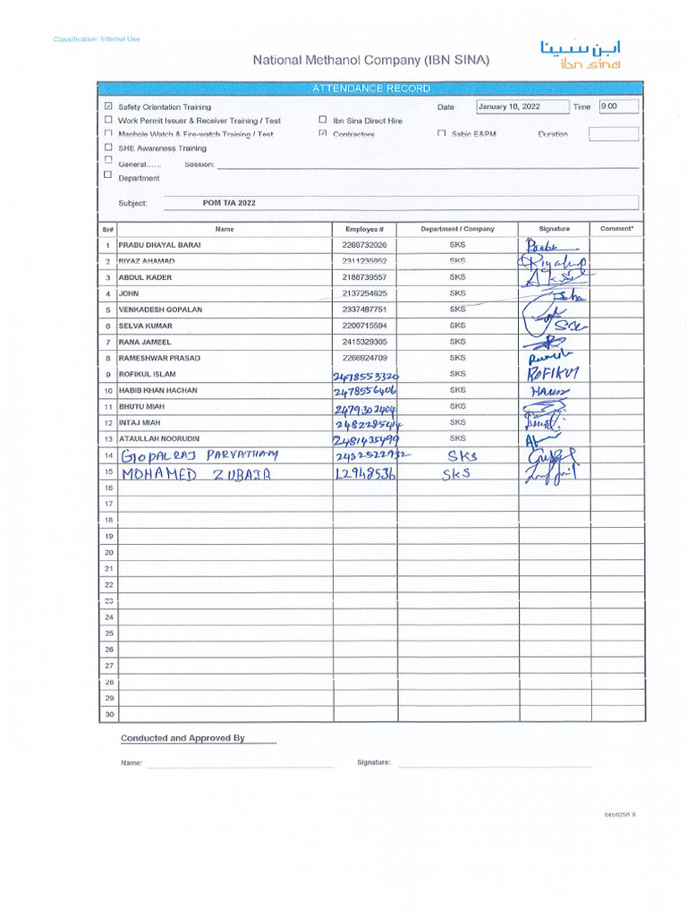 Safety Attendance Record | PDF