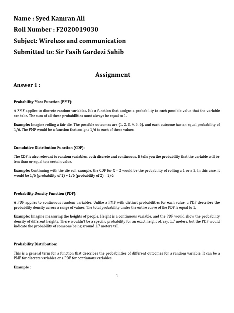 Wireless Networks Assignment11 | PDF | Probability Distribution | Probability Density Function