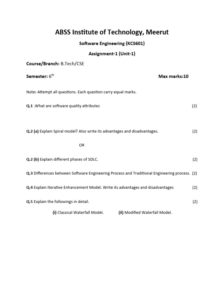 SE unit1,2 assignment | PDF