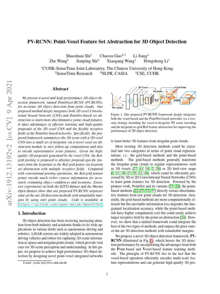 Pv Rcnn Point Voxel Feature Set Abstraction For 3d Object Detection Pdf Cognitive Science 