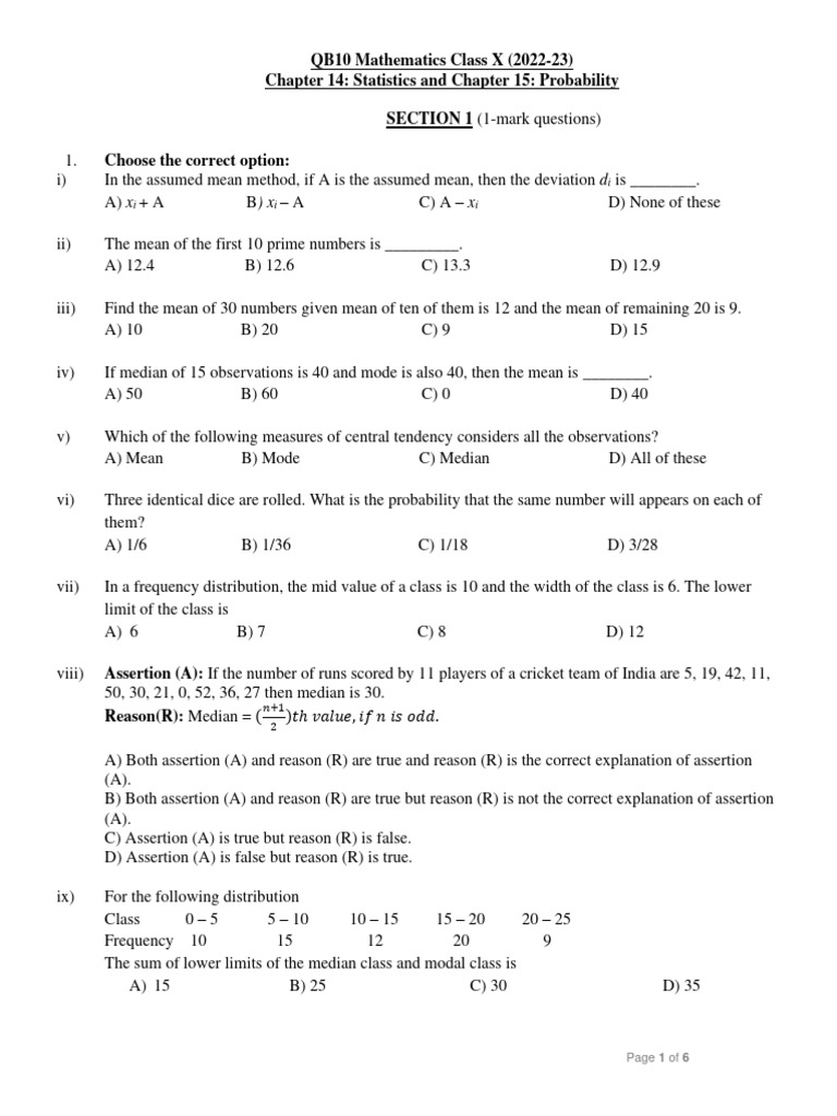 CH 14 Statistics and CH 15 Probability Class X | PDF | Mean | Mode (Statistics)
