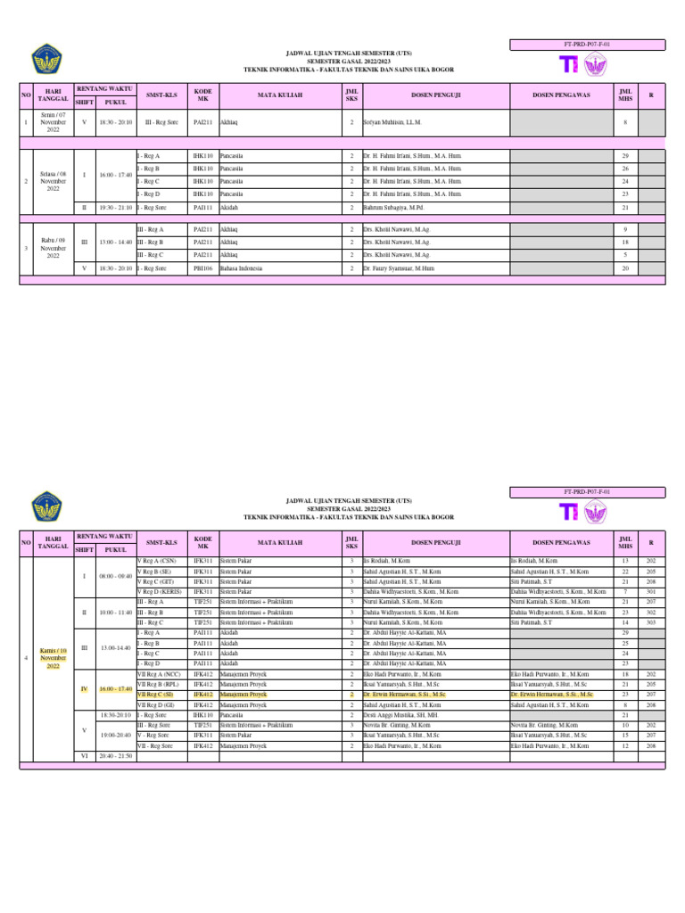 Jadwal UTS Gasal 2022 - 2023 | PDF