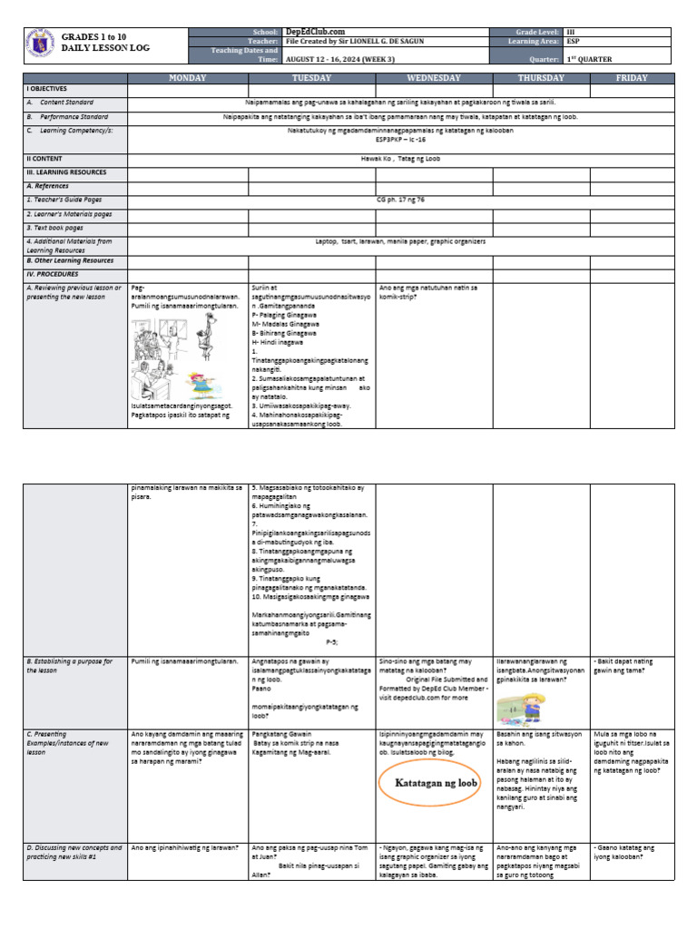DLL - Esp 3 - Q1 - W3 | PDF