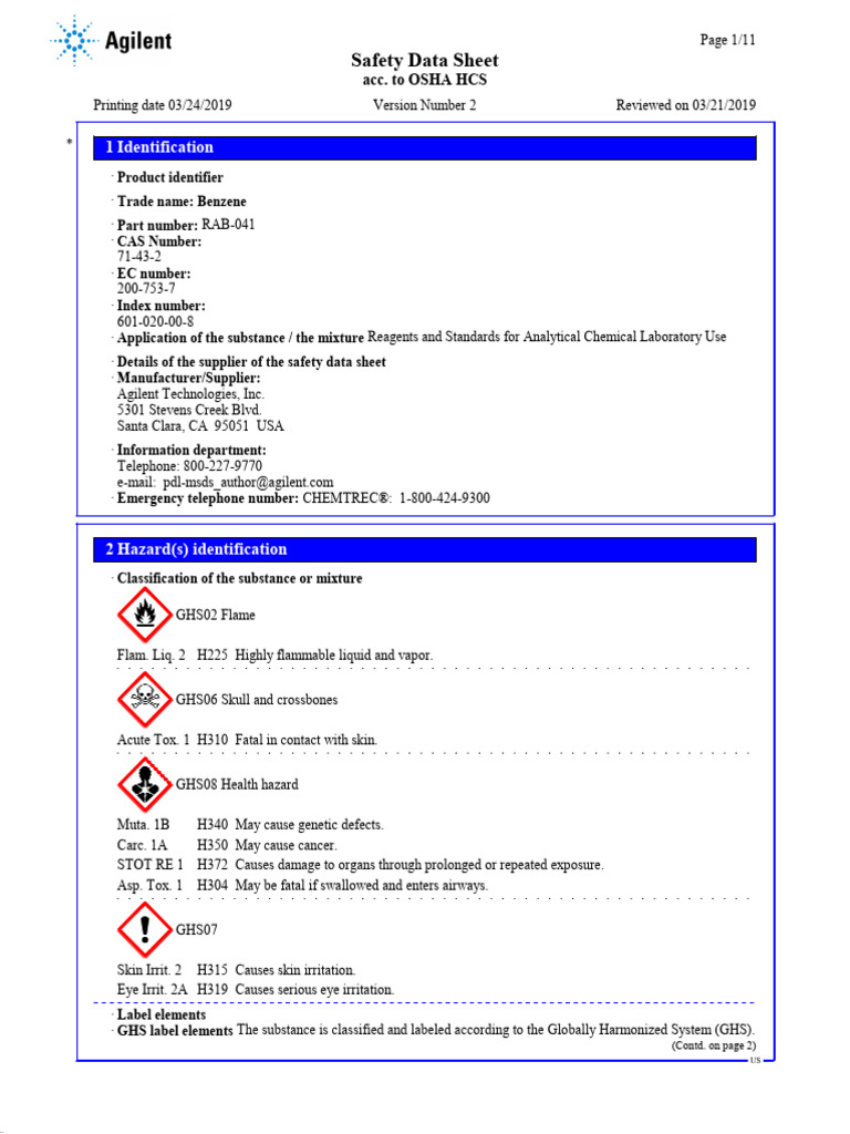Benzene MSDS | PDF | Dangerous Goods | Toxicity