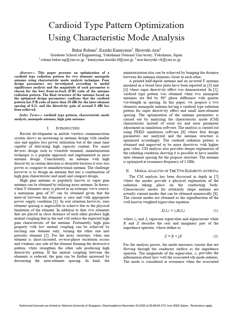 Cardioid Type Pattern Optimization Using Characteristic Mode Analysis | PDF | Antenna (Radio ...