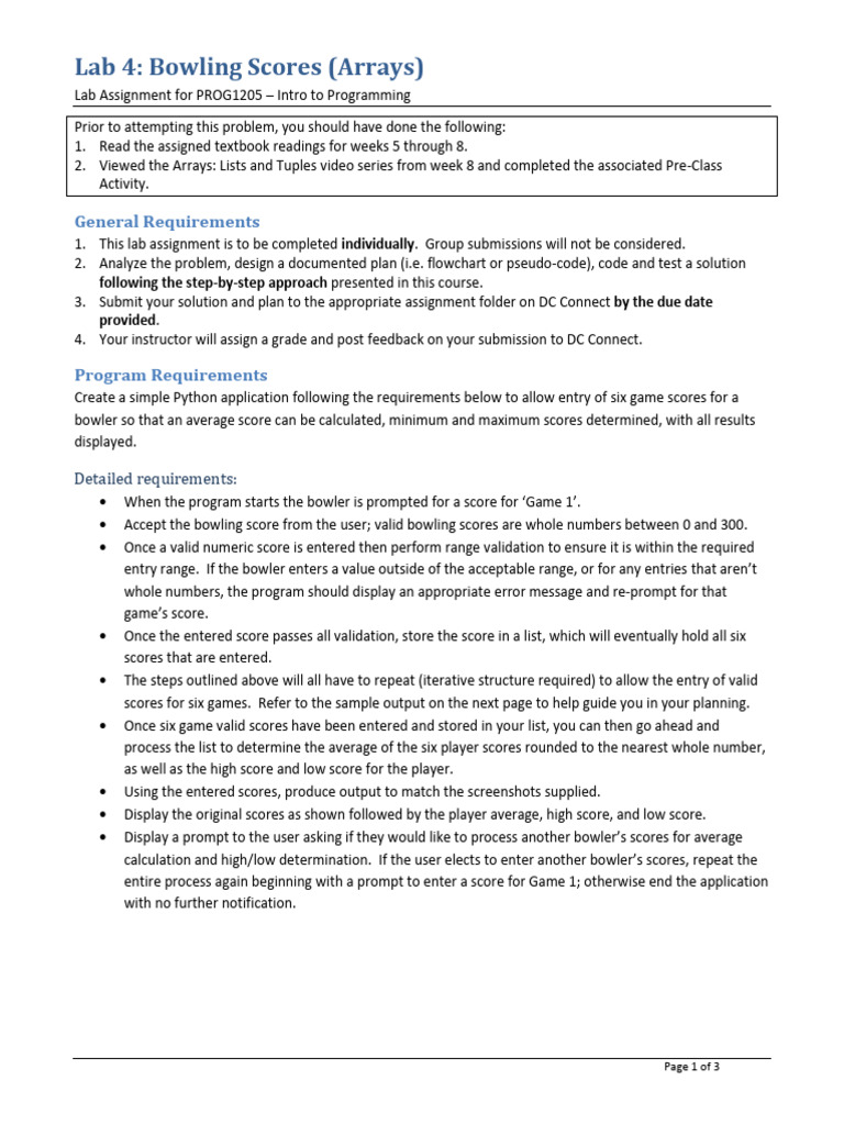 PROG1205 Lab4 Bowling-Scores | PDF | Software Engineering | Computer Science
