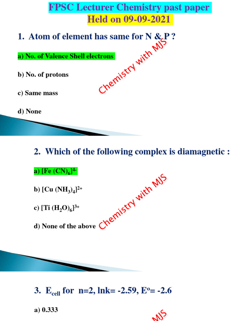 FPSC Past Paper 9-9-2021-2 | PDF | Proton | Neutron