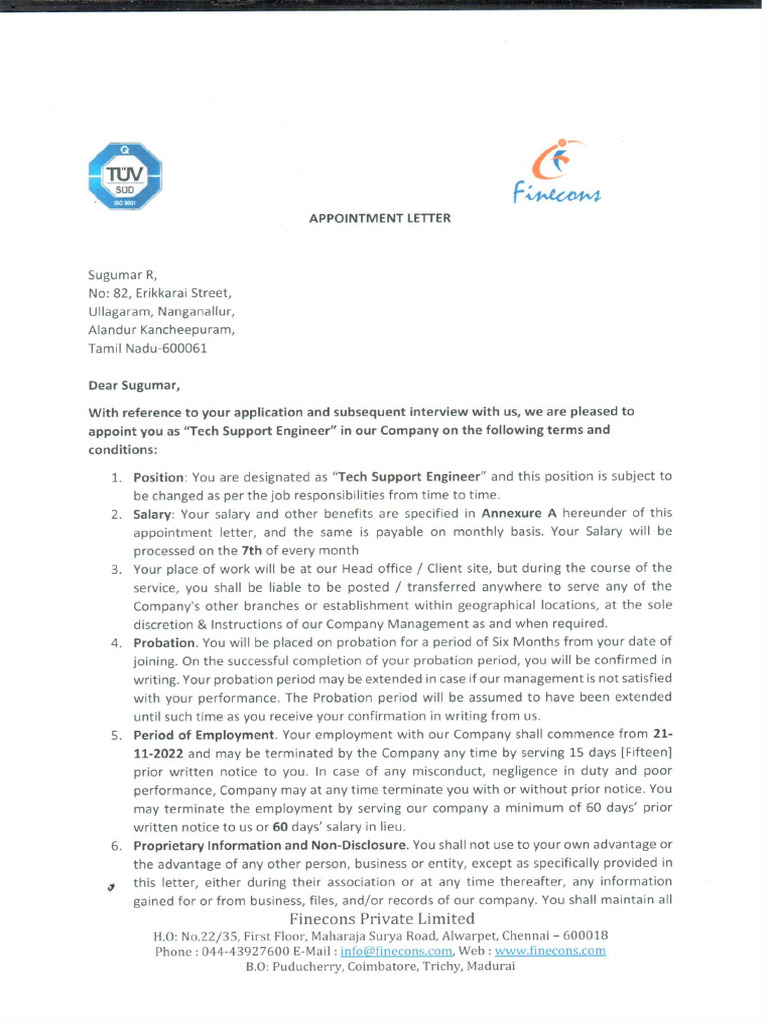 Appointment Letter | PDF