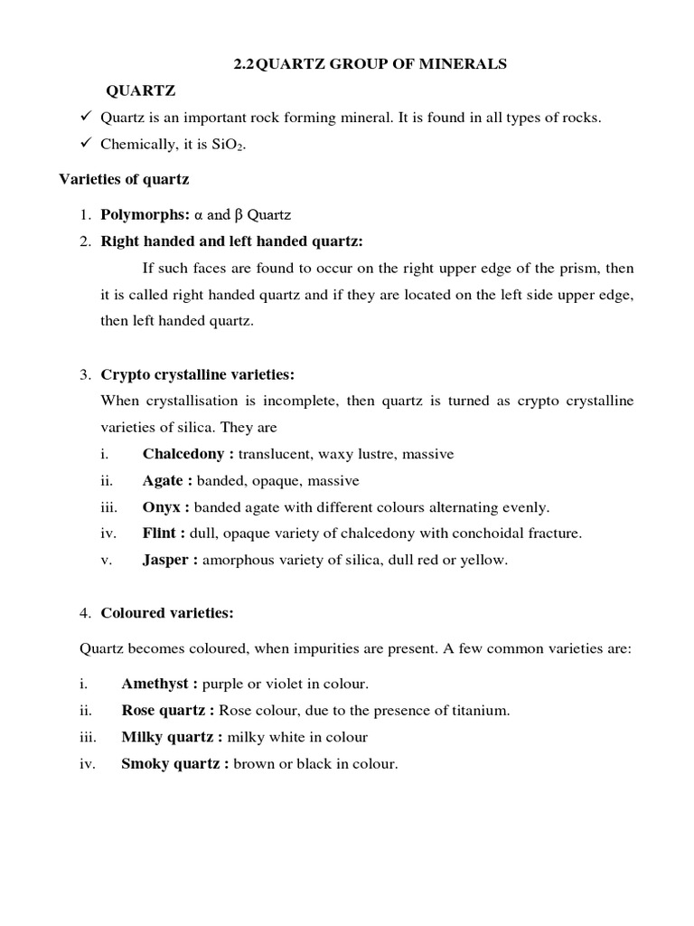2.2 QUARTZ GROUP OF MINERALS | PDF | Quartz | Minerals