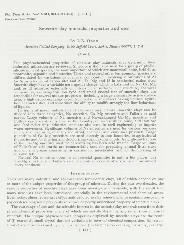 Smectite Clay Minerals Properties And Uses Rsta 1984 0036 Pdf Clay Ion