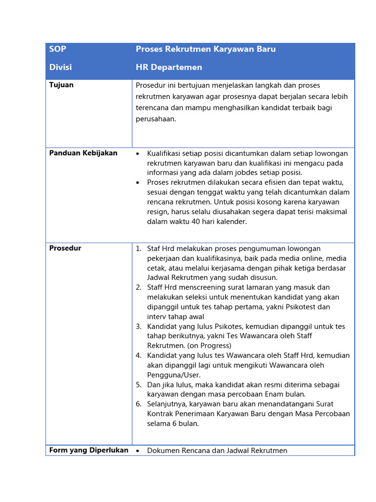 3 SOP Proses Rekrutmen Karyawan | PDF | Bisnis