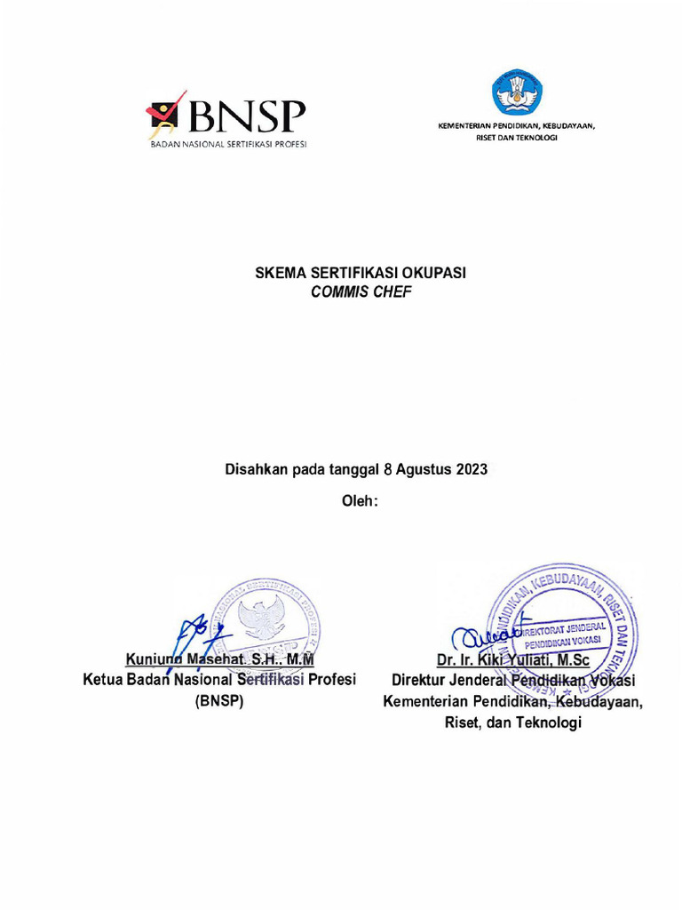 Skema Sertifikasi Okupasi Commis Chef | PDF