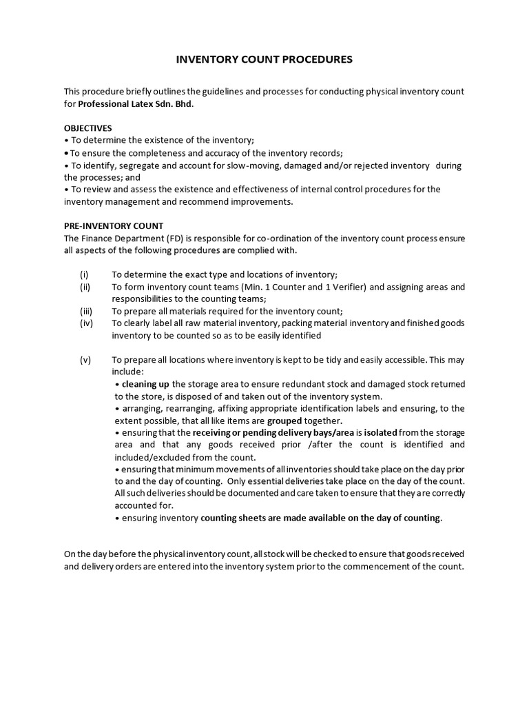 Inventory Count Procedures | PDF | Inventory | Business