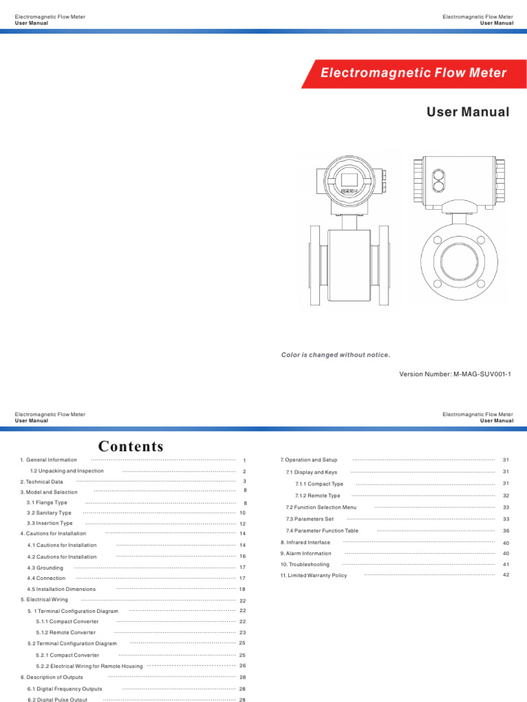 Electromagnetic Flow Meter Manual | PDF | Flow Measurement | Pipe ...