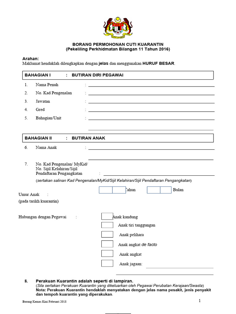 Borang Permohonan Cuti Kuarantin | PDF | Hukum
